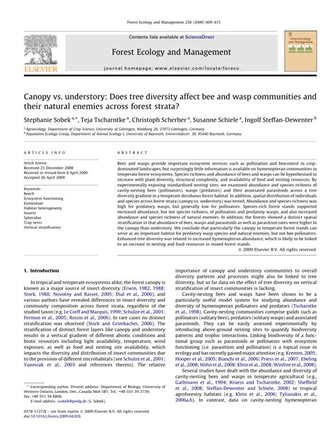 Pdf Canopy Vs Understory Does Tree Diversity Affect Bee And Wasp