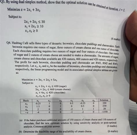 Solved Part B 3 By Using Dual Simplex Method Show That