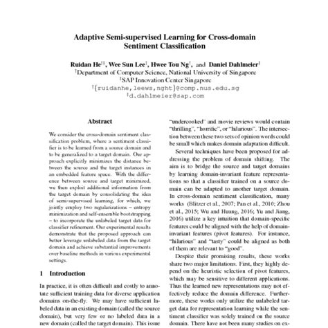 Adaptive Semi Supervised Learning For Cross Domain Sentiment Classification Acl Anthology