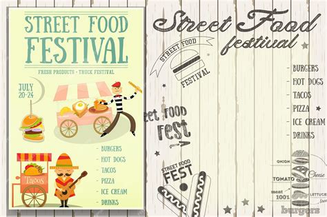길거리 음식과 패스트 푸드 트럭 축제 프랑스와 멕시코 노점 벡터 일러스트 레이 션 프리미엄 벡터