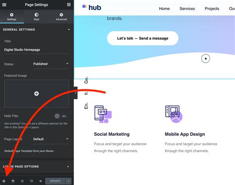hub elementor how to assign a different header to a specific page