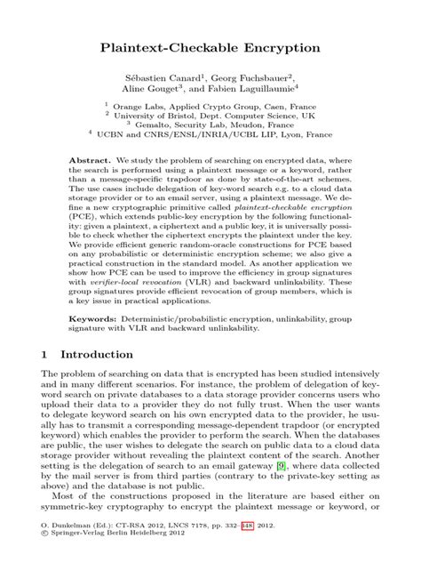 2012 Ctrsa Plaintext Checkableencryption Pdf Cryptography Encryption