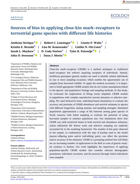 Pdf Sources Of Bias In Applying Close‐kin Mark Recapture To Terrestrial Game Species With