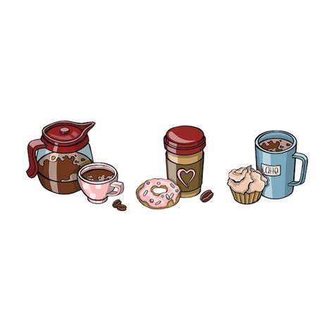 Premium Vector Collection Breakfast Coffee With Sweets Illustration