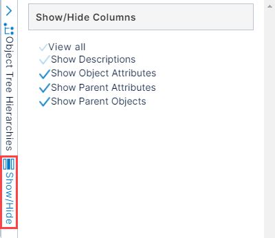 Show Hide Object Overview Bizview