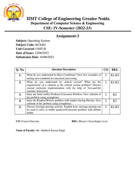 OS Assignment IIMT College Of Engineering Greater Noida Department Of Computer Science
