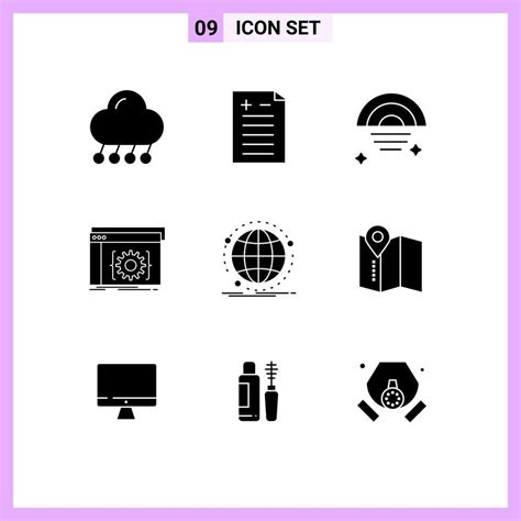 9 Thematic Vector Solid Glyphs And Editable Symbols Of Data Developer Rainbow Coding Api