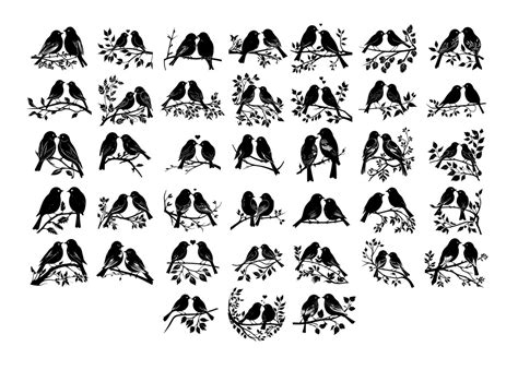 BIRDS On TREE BRANCH Svg Cute Love Birds Svg Birds On Twigs Svg Files Birds Silhouette Svg Etsy