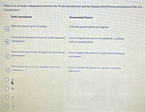 Solved What Is An Accurate Comparison Between The Tenth Amendment And