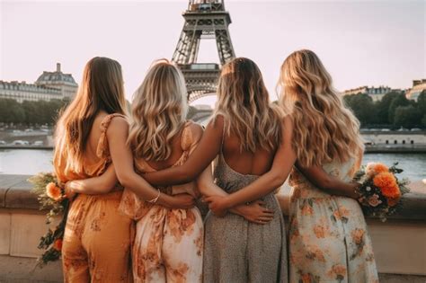 premium ai image weekends in paris back of four woman against eiffel