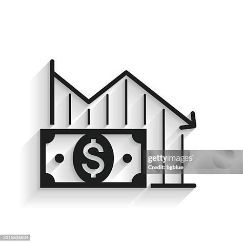Declining Graph With Dollar Banknote Icon With Long Shadow On White