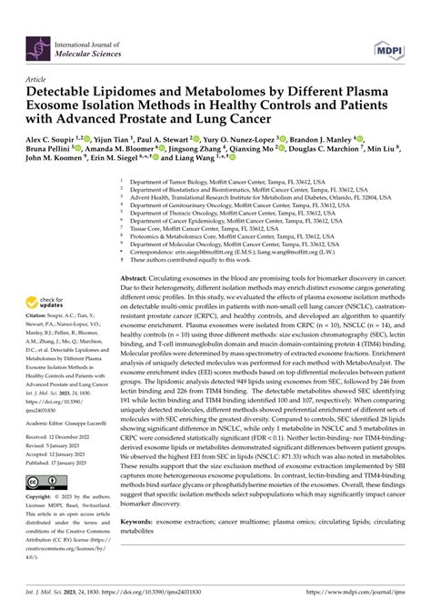 pdf detectable lipidomes and metabolomes by different plasma exosome