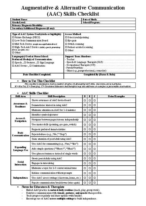 Augmentative And Alternative Communication Aac Skills Checklist By Prof Bermed