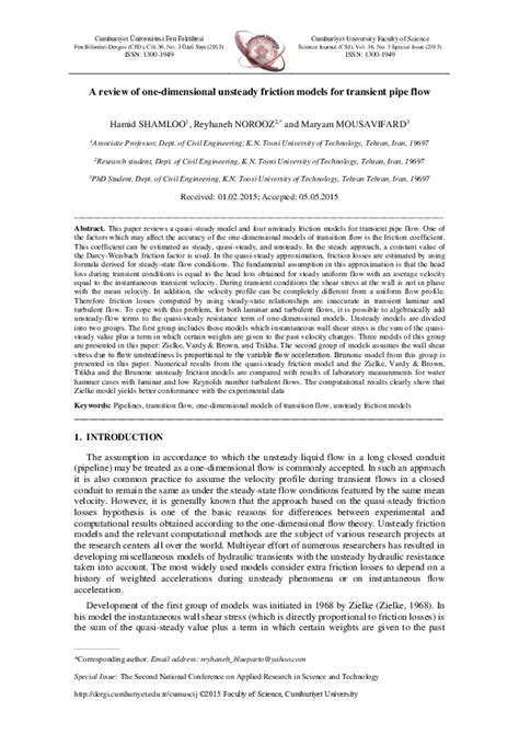 pdf a review of one dimensional unsteady friction models for