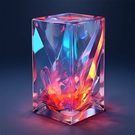 Abstract Glass Cube With Internal Glowing Structure Stock Illustration