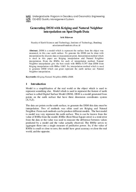 Pdf Comparison Of Dsm From Kriging And Natural Neighbor Interpolation
