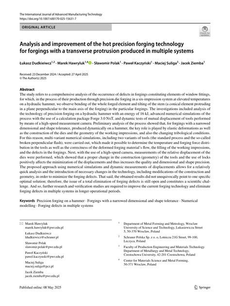 Pdf Analysis And Improvement Of The Hot Precision Forging Technology For Forgings With A