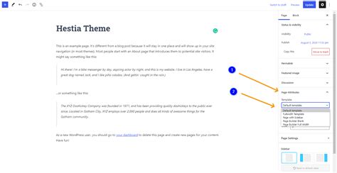 gutenberg how to select page template