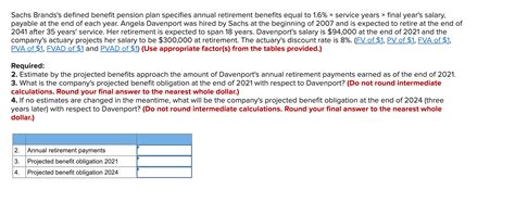 Solved Sachs Brandss Defined Benefit Pension Plan Specifies