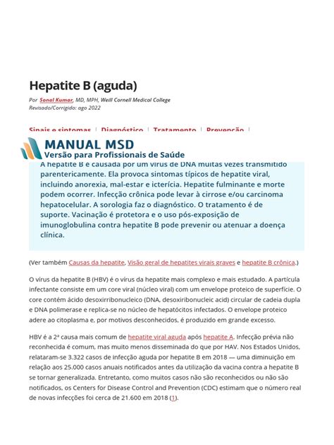 Hepatite B Aguda Distúrbios Hepáticos E Biliares Manuais Msd Edição Para P Pdf