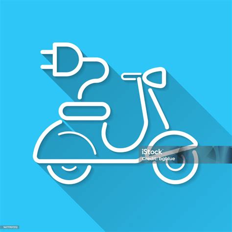 플러그가있는 전기 스쿠터 오토바이 파란색 배경에 아이콘 긴 그림자가 있는 평면 디자인 오토바이에 대한 스톡 벡터 아트 및 기타 이미지 오토바이 모터 스쿠터 3차원