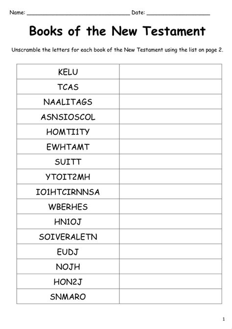 New Testament Printable Activity Unscramble The Books Of The Bible