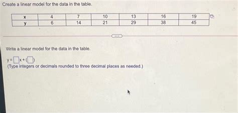 Solved Create A Linear Model For The Data In The Table х 3
