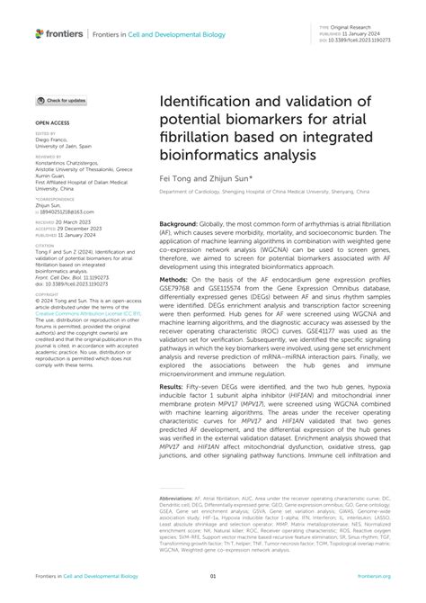 Pdf Identification And Validation Of Potential Biomarkers For Atrial