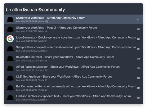 Alfred Gallery • Workflows • Chromium Bookmarks And History Search