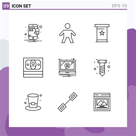 Set Of 9 Modern Ui Icons Symbols Signs For Diy Problem Podium Notification Money Editable Vector