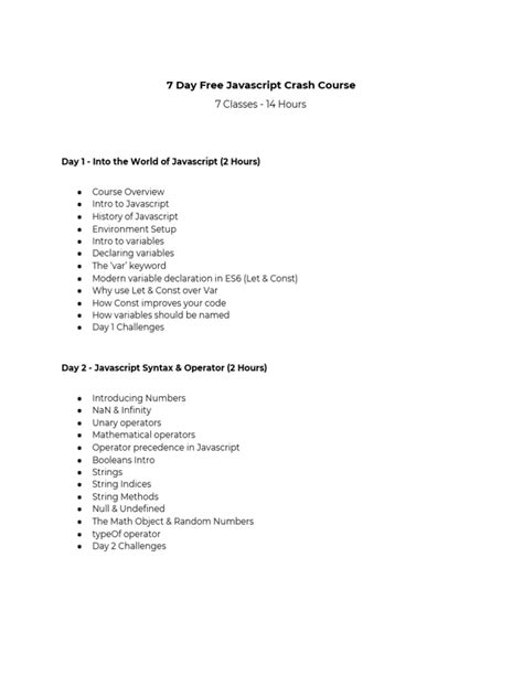 7 Day Free Javascript Crash Course 7 Classes 14 Hours Pdf Java
