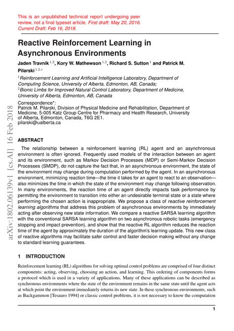 Pdf Reactive Reinforcement Learning In Asynchronous Environments