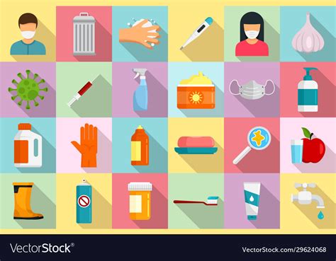Prevention Icons Set Flat Style Royalty Free Vector Image