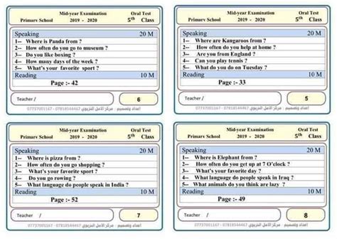 القرآن الكريم قصاصات انكليزي للصف الخامس الابتدائي