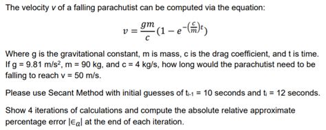 Solved The Velocity V Of A Falling Parachutist Can Be