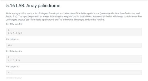 Solved 516 Lab Array Palindrome Write A Program That Reads