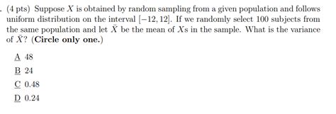 Solved Pts Suppose X Is Obtained By Random Sampling Chegg