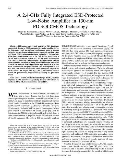 Pdf A 24 Ghz Fully Integrated Esd Protected Low Noise Amplifier In 130 Nm Pd Soi Cmos Technology