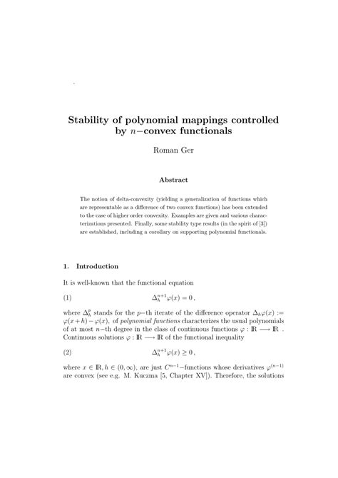 PDF Stability Of Polynomial Mappings Controlled By N Convex Functionals