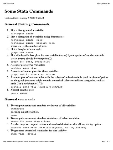 Stata Commands Pdf Pdf Errors And Residuals Students T Test