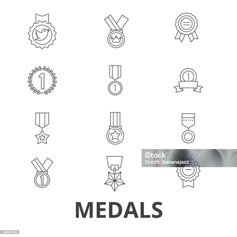 메달 트로피 금메달 포상 메달 올림픽 메달 우승자 배지 선 아이콘 편집 가능한 스트로크입니다 평면 디자인 벡터 그림 기호 개념입니다 선형 신호 절연 아이콘에 대한 스톡 벡터