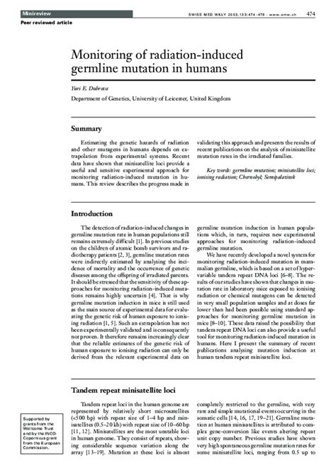 Pdf Monitoring Of Radiation Induced Germline Mutation In Humans