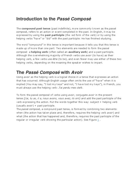 Passe Composse Pdf Grammatical Gender Grammatical Tense