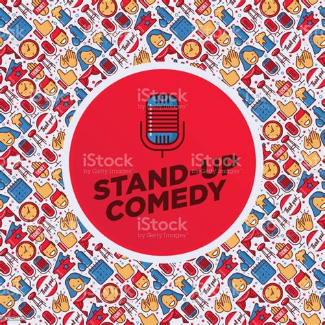 얇은 선 아이콘 및 중앙에 마이크와 코미디 쇼 개념을 서 있다 배너 웹 페이지 인쇄 매체에 대 한 벡터 일러스트 German Comedy Award에 대한 스톡 벡터 아트