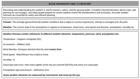 Cie Igcse Geography 2 4 Weather Knowledge Organisers Teaching Resources