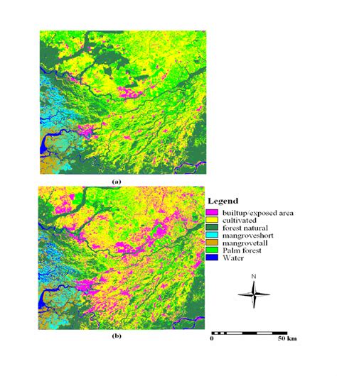 Classified Images A Landsat Tm 1987 B Enhanced Thematic Mapper Plus Download Scientific