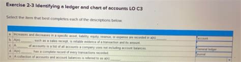 exercise 2 3 identifying a ledger and chart of accounts lo c3 select