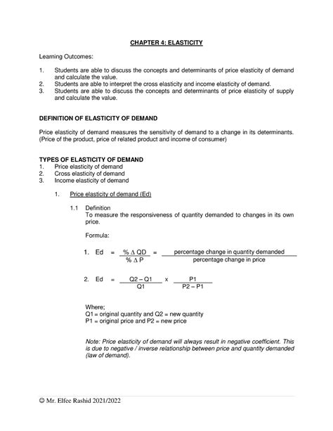 Chapter Elasticity ECO CHAPTER ELASTICITY Learning Outcomes Students Are Able To