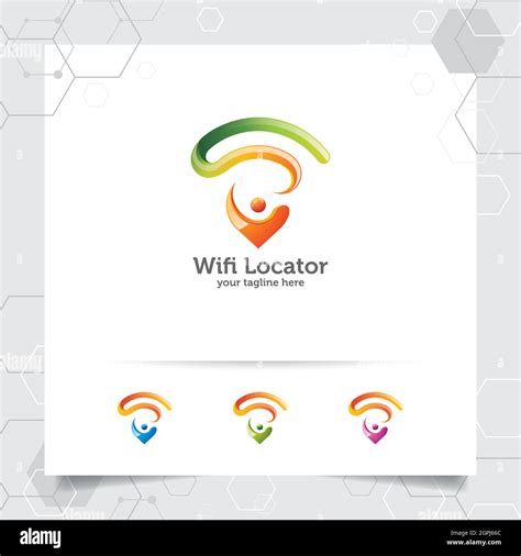 Wifi Locator Logo With Modern Glossy Design Map Pointer And Wifi Signal Symbol Vector Stock
