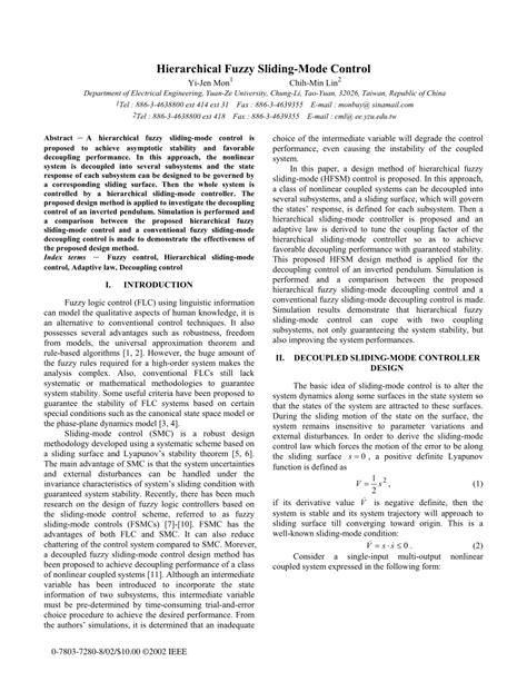 Pdf Hierarchical Fuzzy Sliding Mode Control